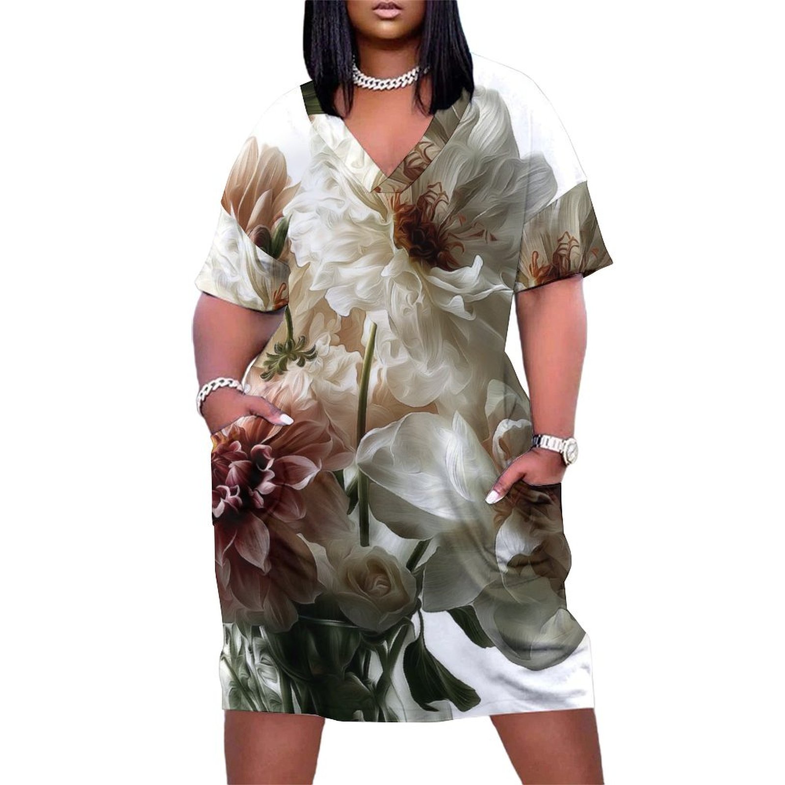 Dahlia Flower Summer Sundress for Curve Women Casual Pattern Plus Size ...