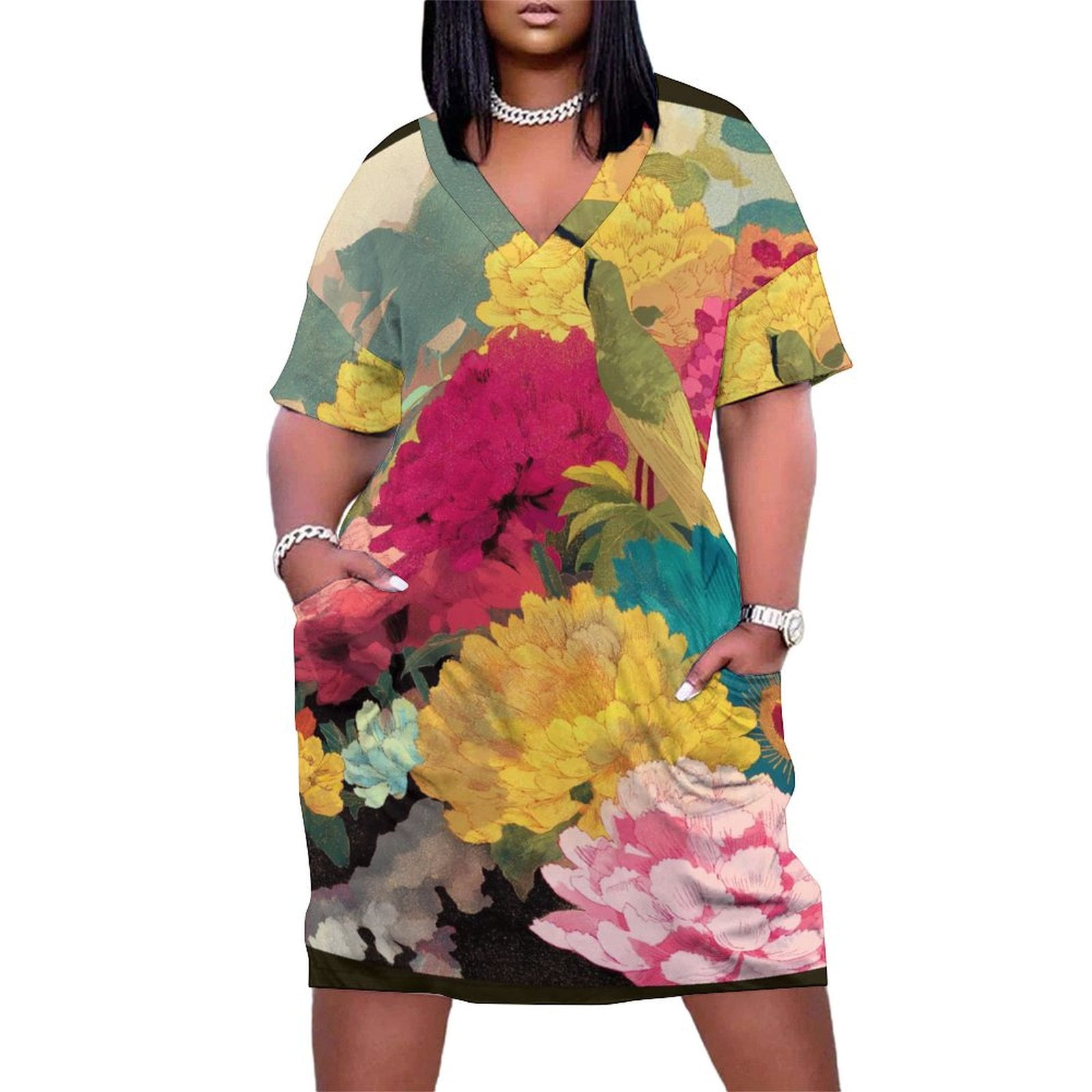 Dahlia Flower Summer Sundress for Curve Women Casual Pattern Plus Size ...