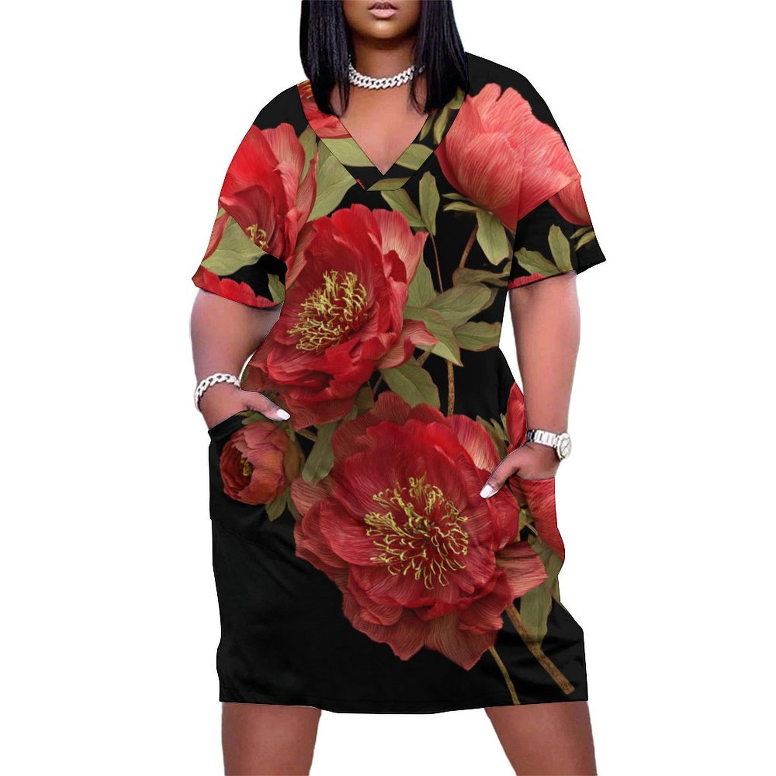 Dahlia Flower Summer Sundress for Curve Women Casual Pattern Plus Size ...