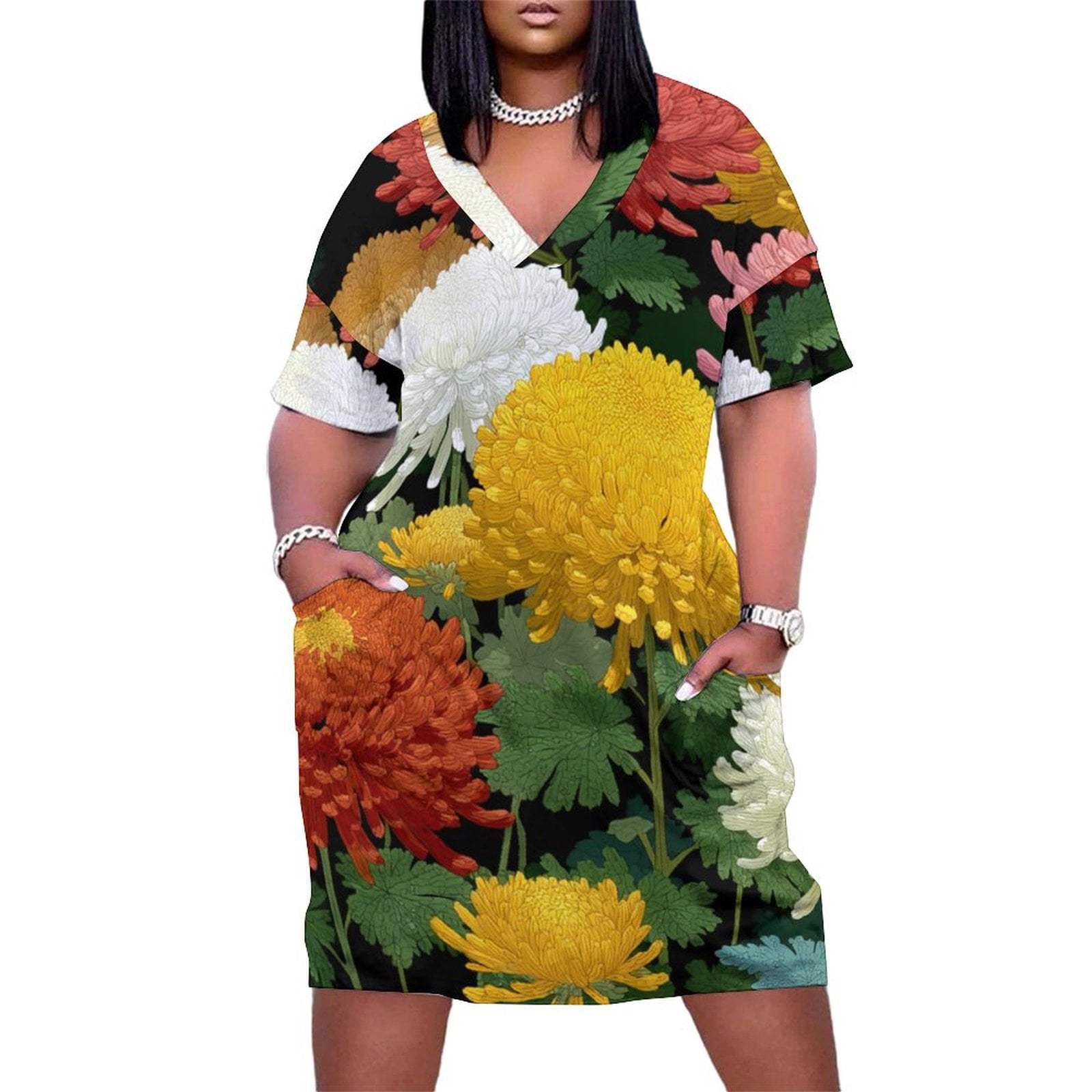 Dahlia Flower Summer Sundress for Curve Women Casual Pattern Plus Size ...