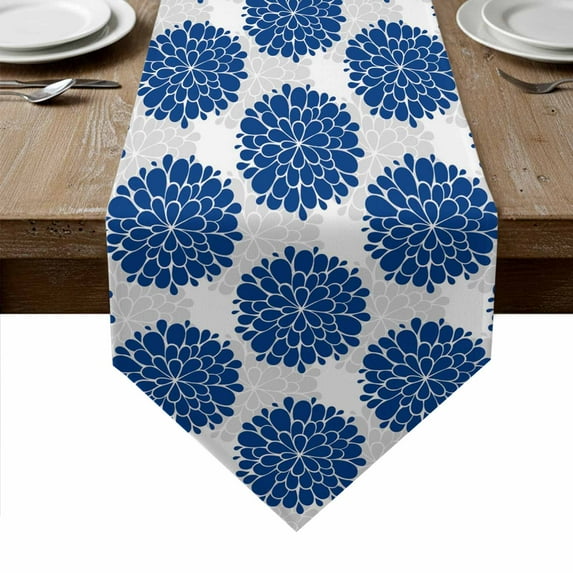 Dahlia Flower Table Runner Linen Burlap Table Runner 70 Inches Long ...