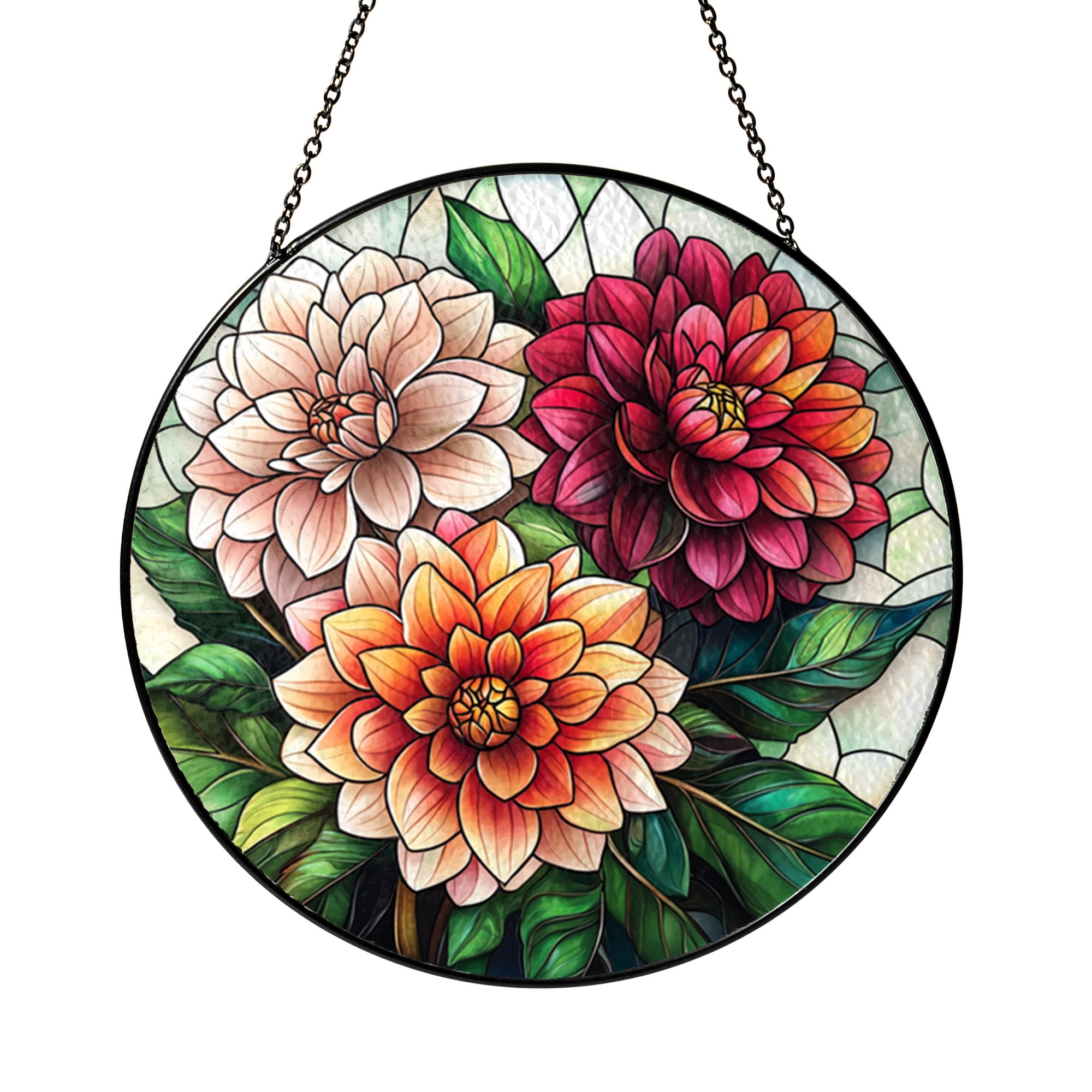 Dahlia Flower Window Hanging Suncatcher, Faux Stained Glass Botanical ...