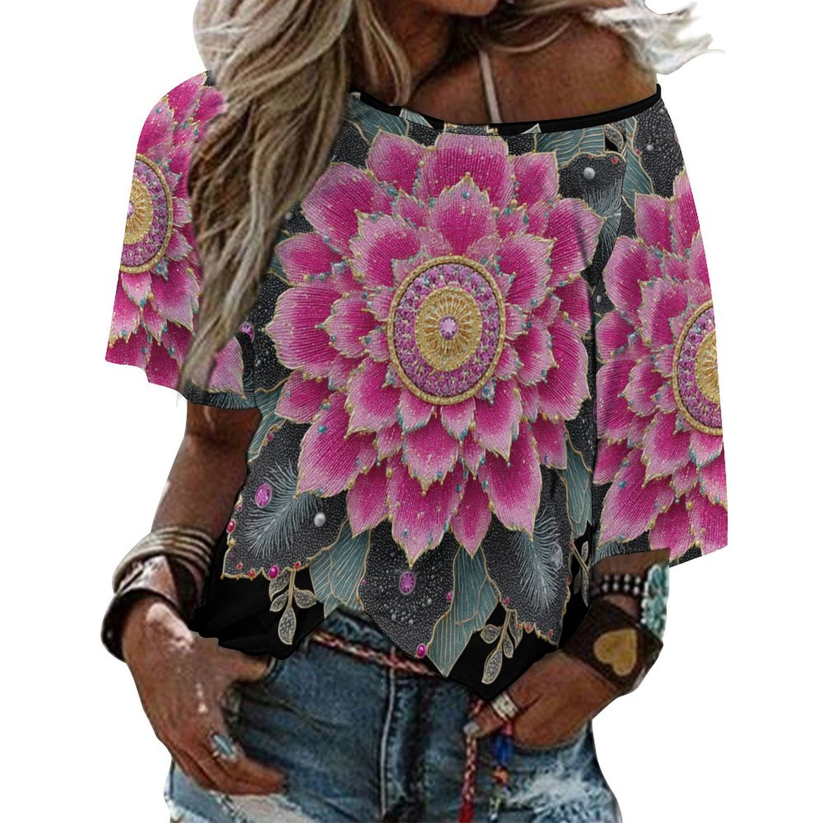 Dahlia Flower Women's Graphic Tees Casual Summer Funny Printed Short ...