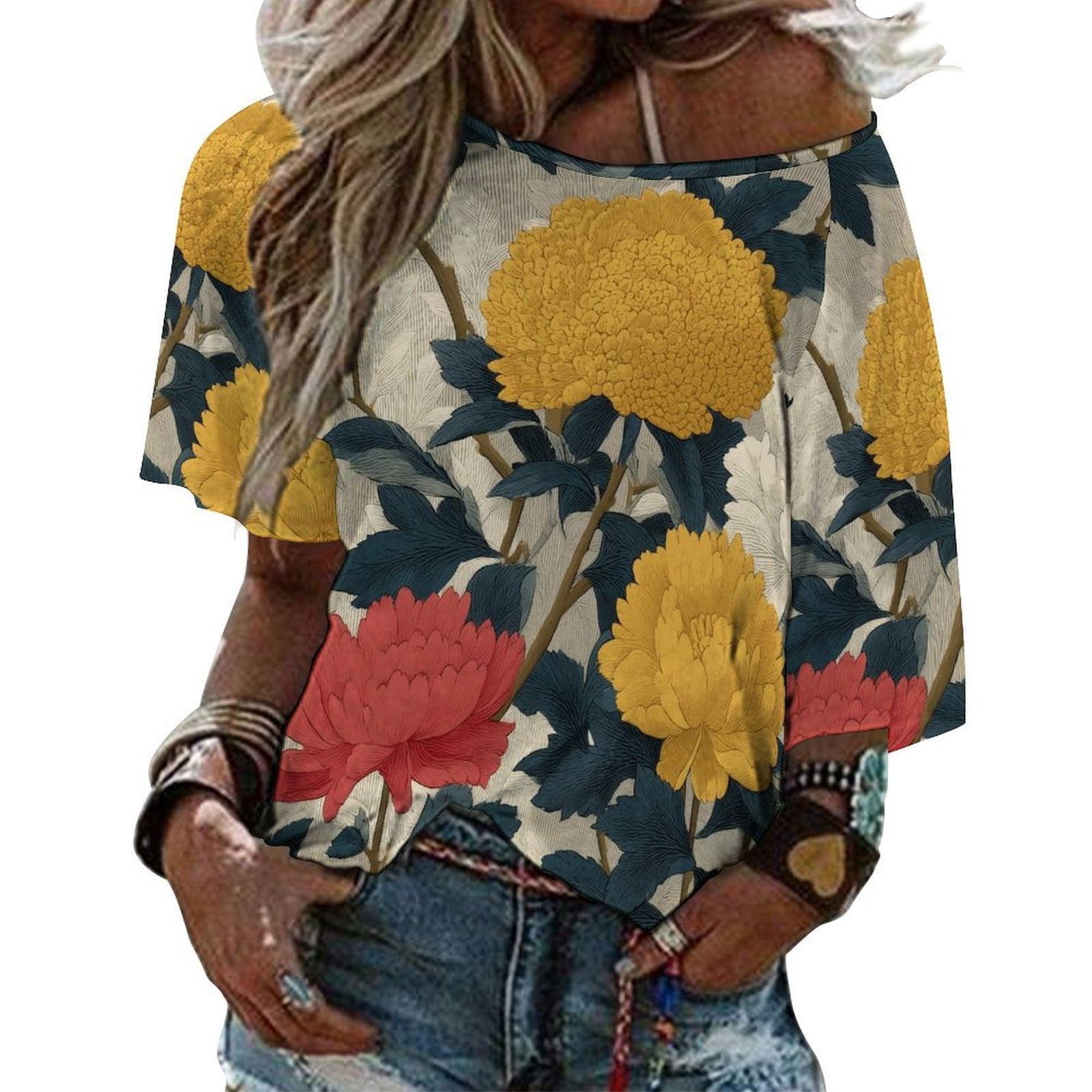 Dahlia Flower Women's Graphic Tees Casual Summer Funny Printed Short ...