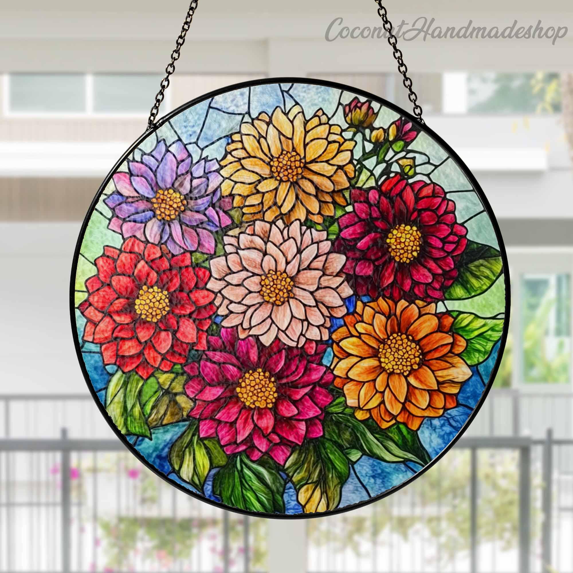 Dahlia Flowers Glass Decor, Flower Lover Decor, Dahlia Flower Hanging ...