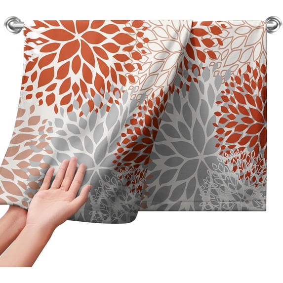 Dahlia Flowers Hand Towel Orange and Gray Kitchen Towels Dahlia Floral ...