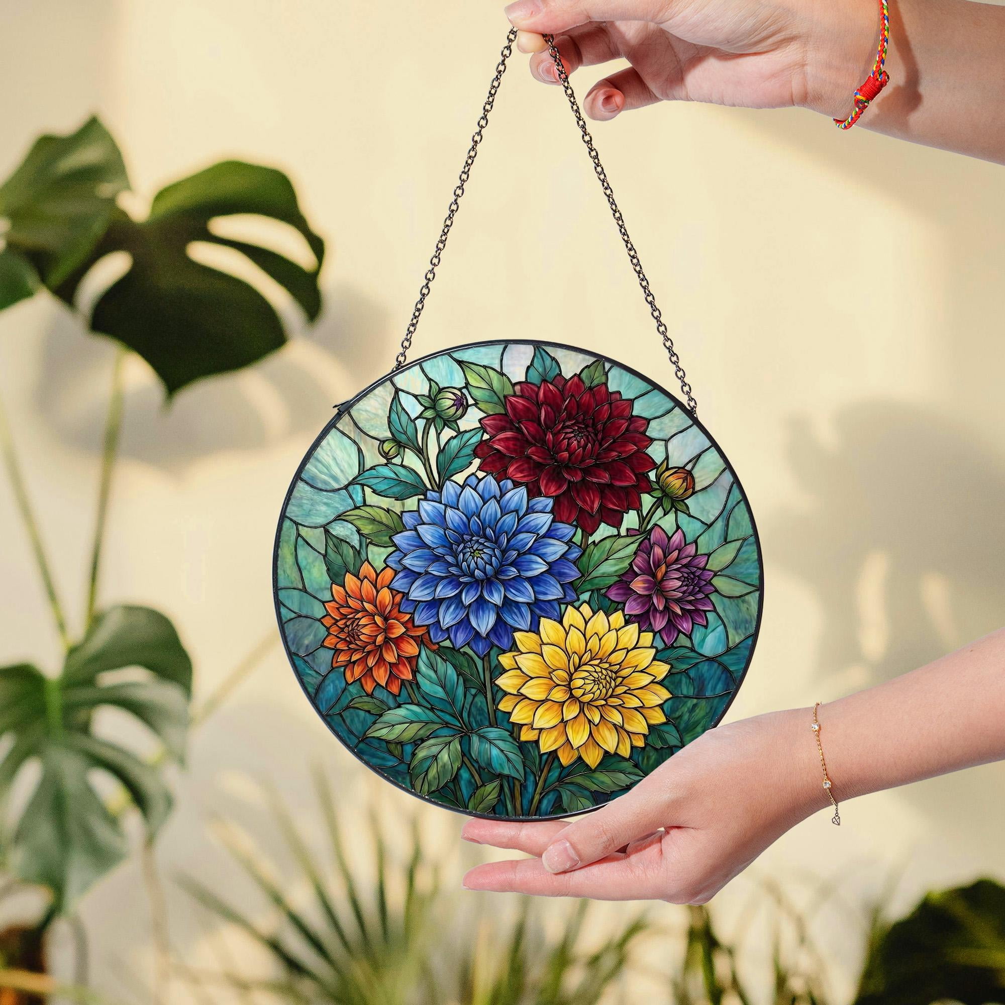 Dahlia Flowers Stain Glass Suncatcher, Dahlia Window Hangings, Flower ...