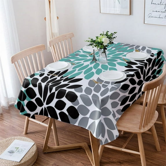Dahlia Gray Green Black Flower Table Cloth Waterproof Dining Tablecloth ...