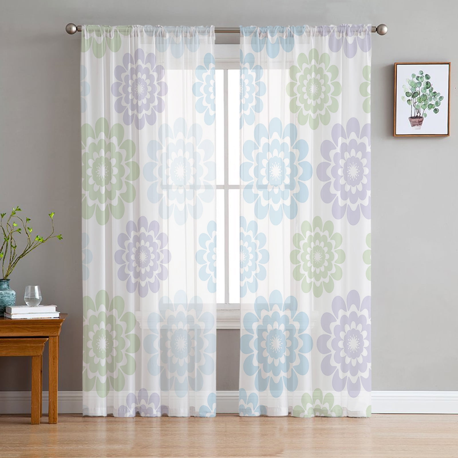 Dahlia Grey And Yellow Tulle Sheer Curtains for Living Room Bedroom the ...