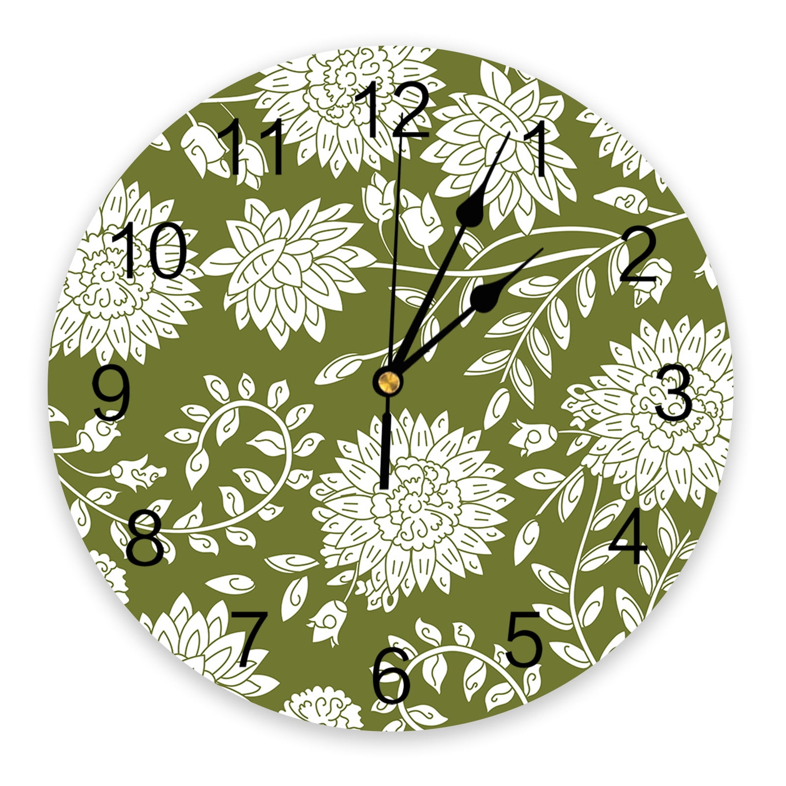Dahlia Leaves White Flowers Green PVC Wall Clocks Modern Home Wall ...