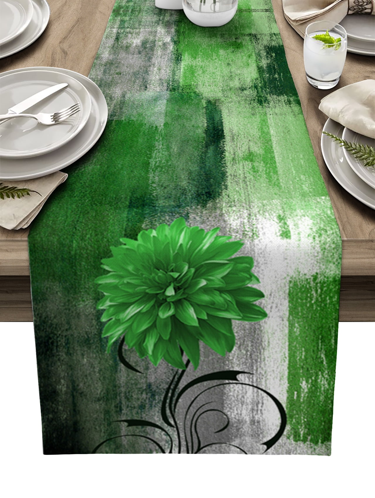 Dahlia Oil Painting Abstract Texture Plant Flower Aqua Linen Table ...