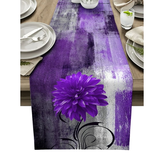 Dahlia Oil Painting Abstract Texture Plant Flower Aqua Linen Table ...