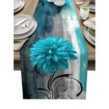 Dahlia Oil Painting Abstract Texture Plant Flower Blue Linen Table ...