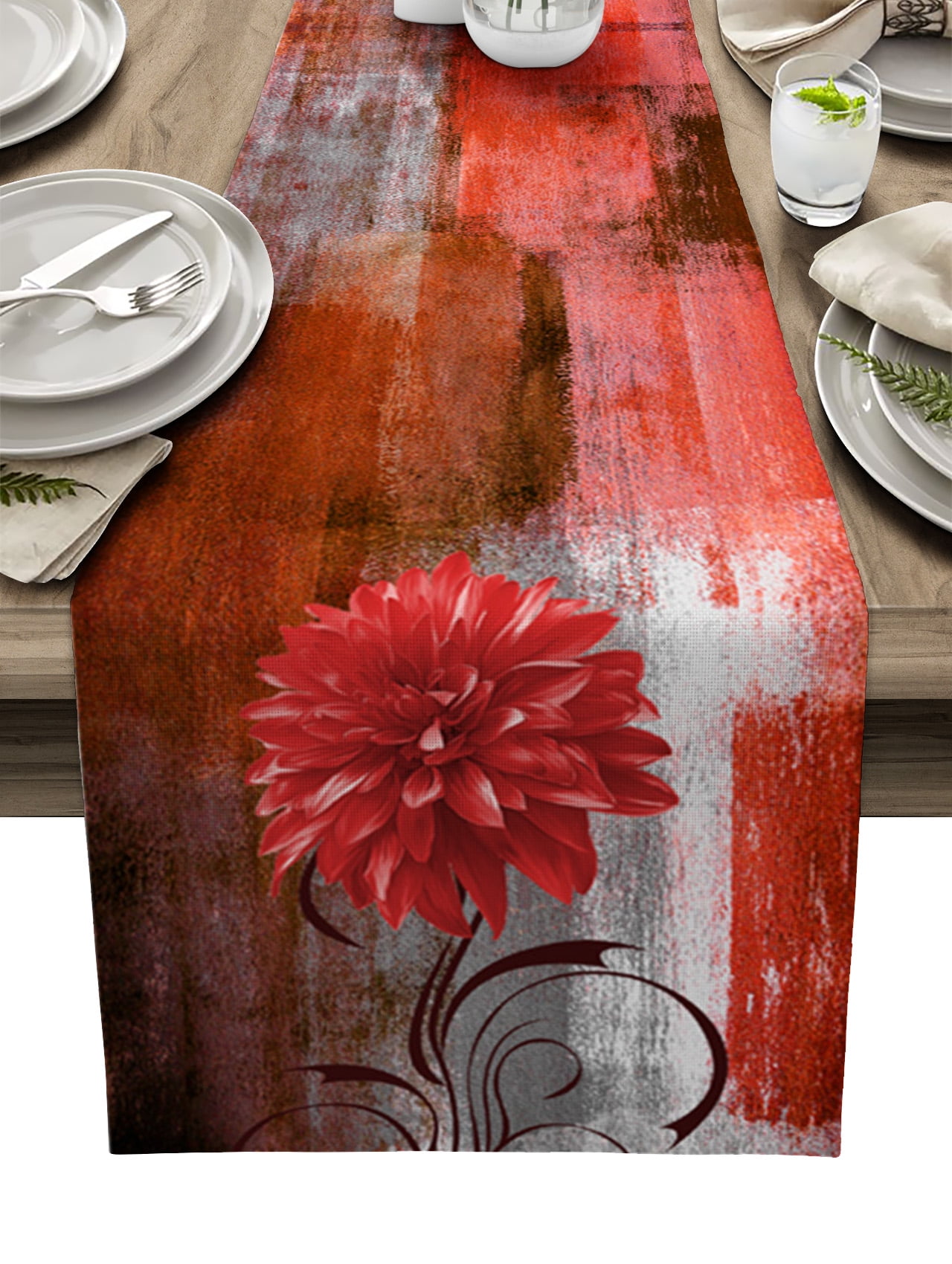 Dahlia Oil Painting Blue Table Runner ration Home r Dinner Table ration ...