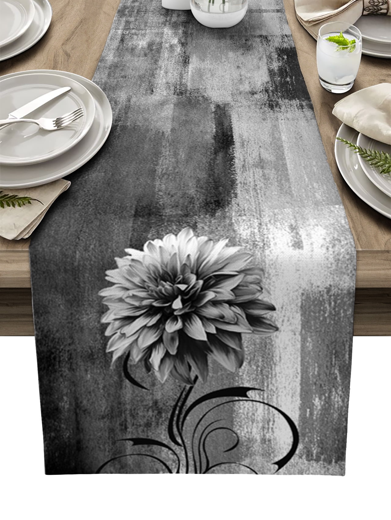 Dahlia Oil Painting Blue Table Runner ration Home r Dinner Table ration ...