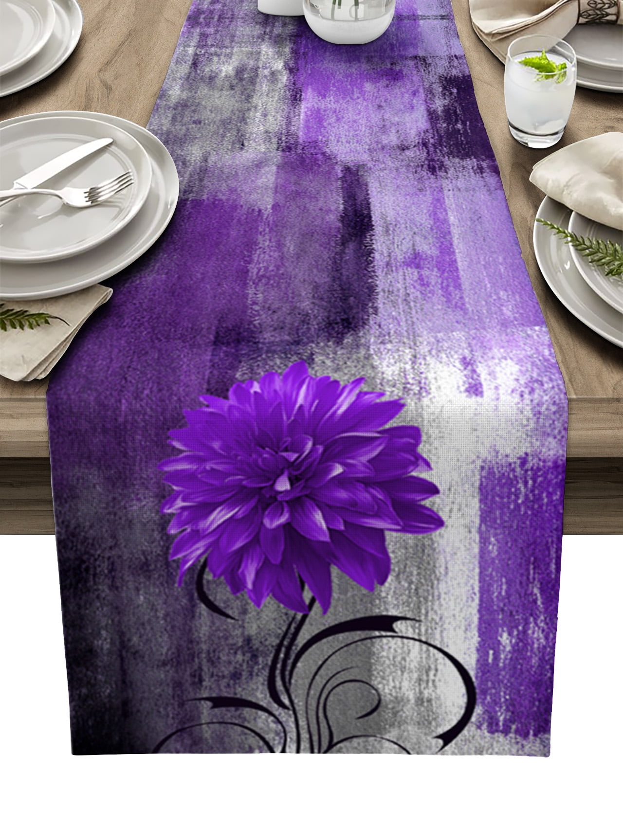 Dahlia Oil Painting Texture Purple Table Runner ration Home r Dinner ...