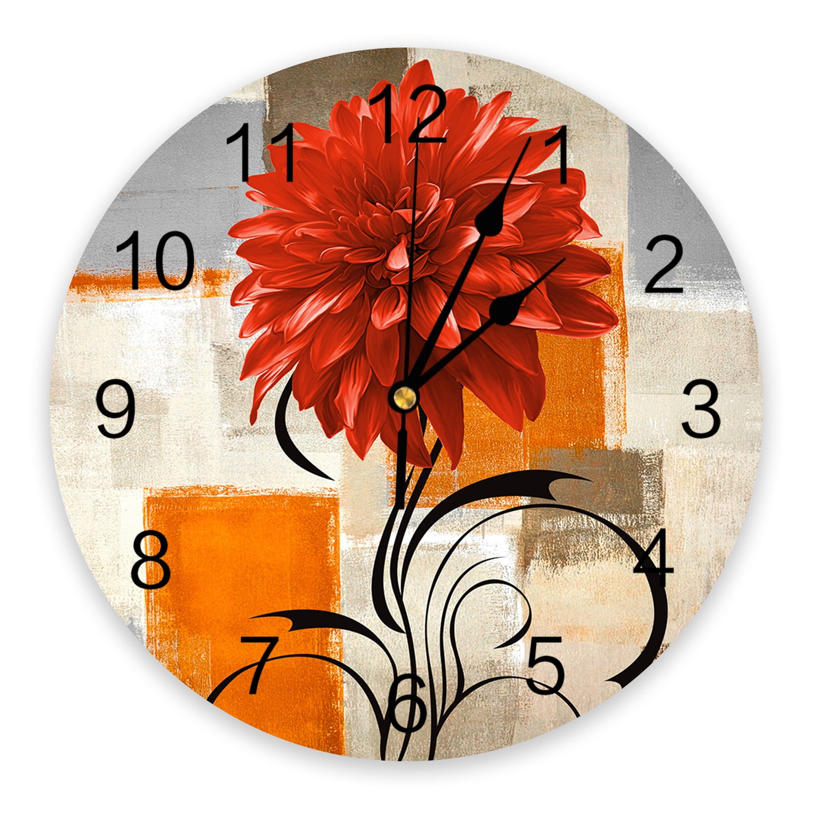 Dahlia Oil Painting Texture Round Wall Clock Creative Home r Living ...