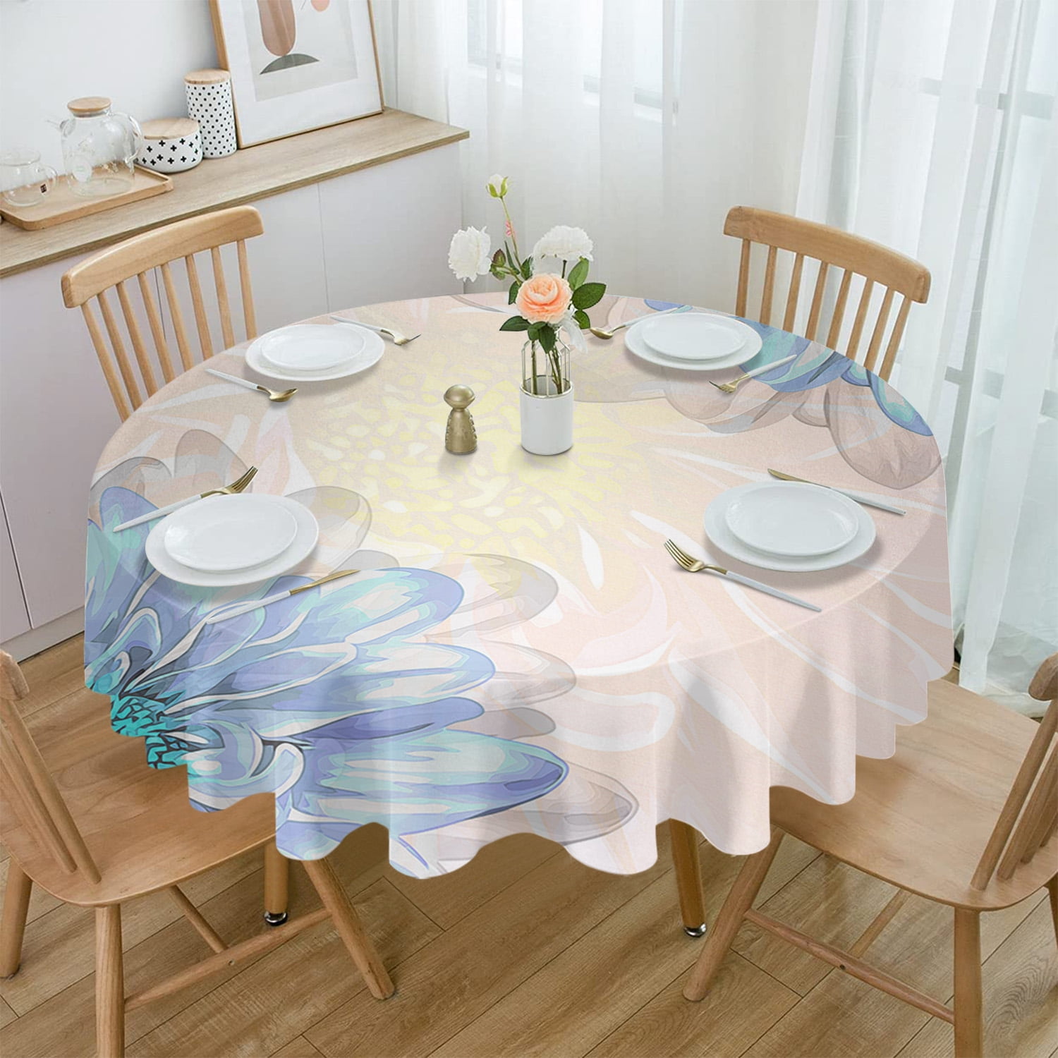 Dahlia Pattern Waterproof Tablecloth Tea Table Decoration Round Table ...