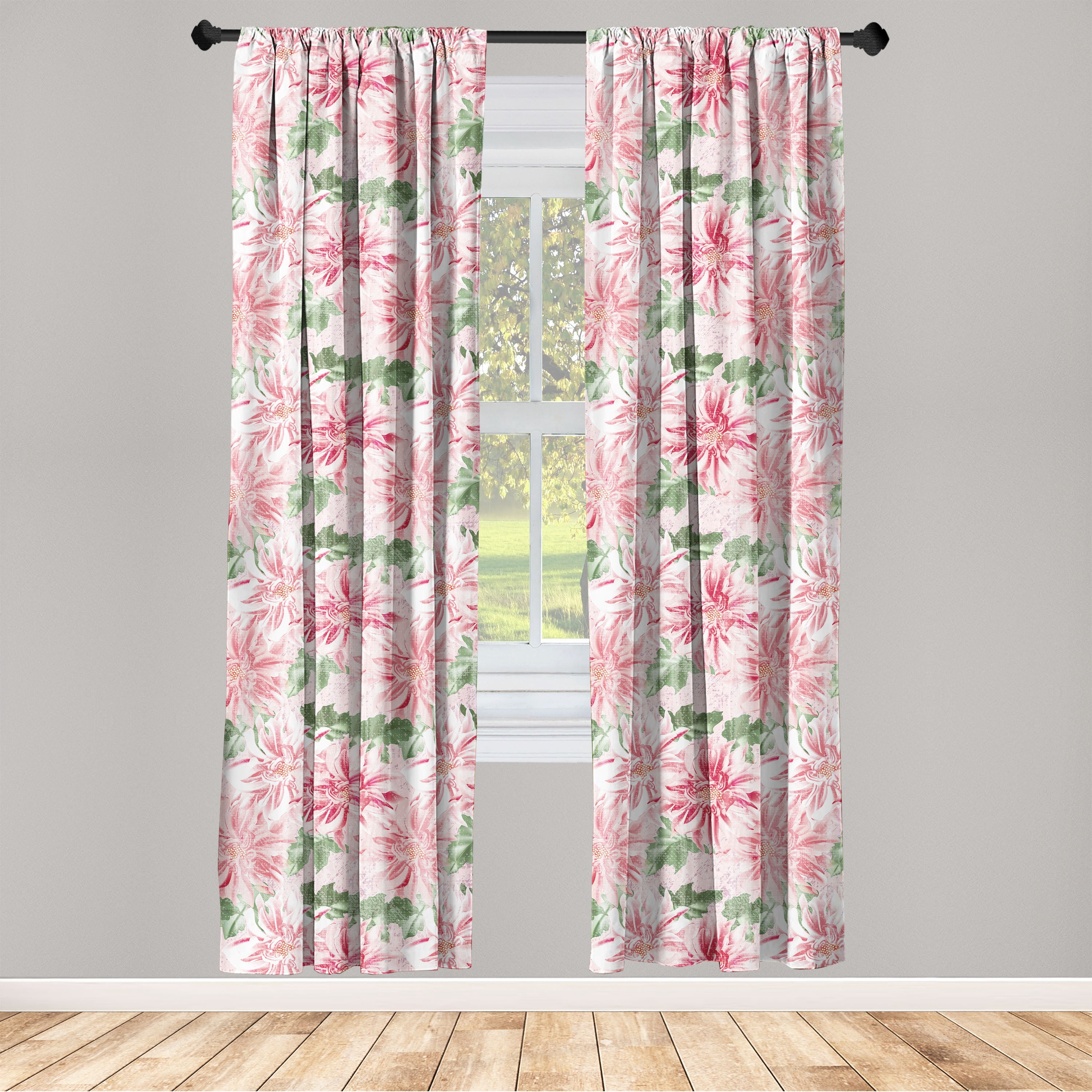 Dahlia Pattern Window Curtains, Vintage Boho Design Flower Pattern With ...