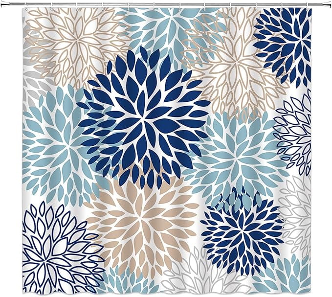 Dahlia Pinnata Flower Shower Curtain Floral Blue Navy Blue Grey Brown ...