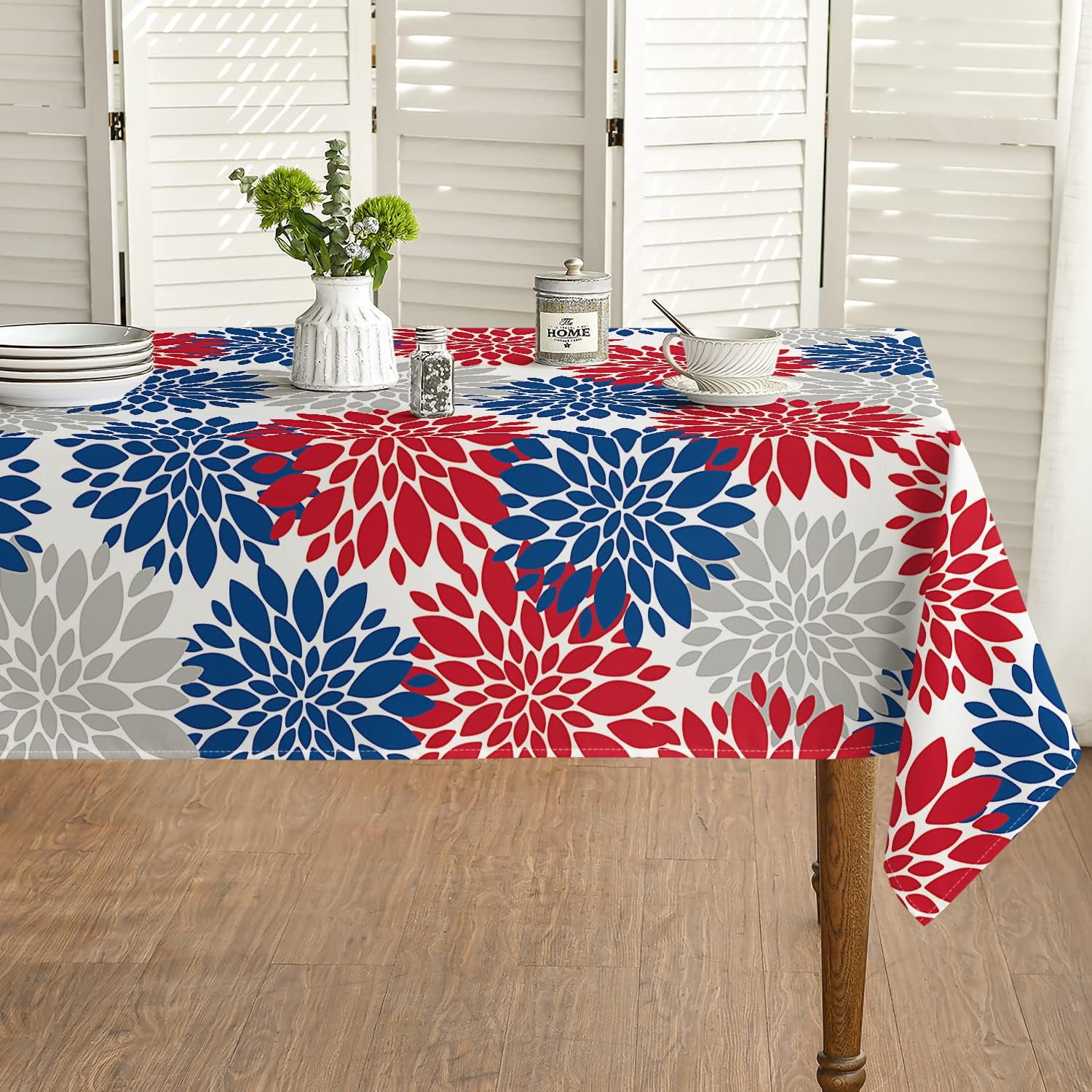 Dahlia Pinnata Tablecloth 60x120 Inch, Truck Red and Blue Print Flower ...
