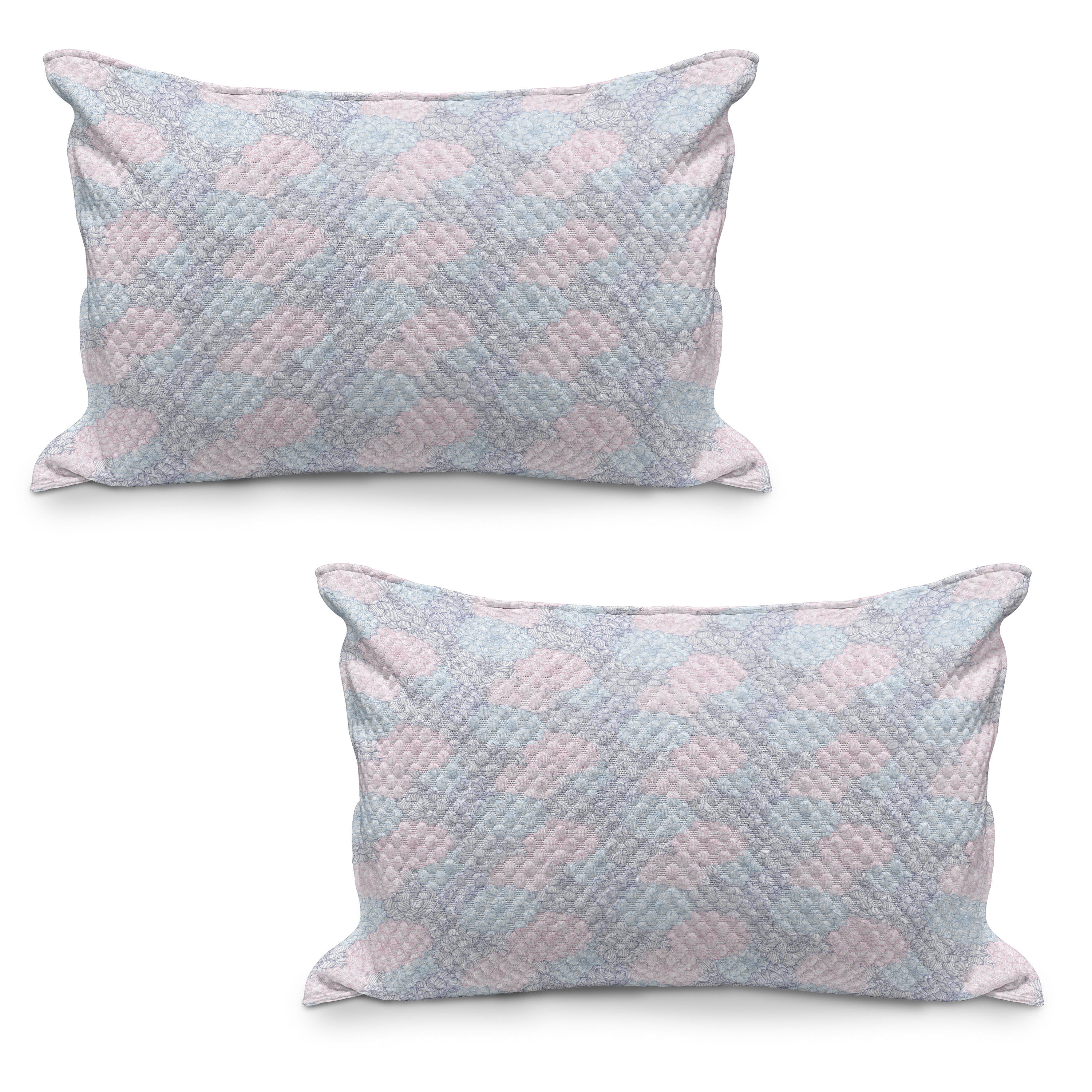 Dahlia Quilted Pillowcover Set of 2, Stripy Hand-Drawn Dahlia Pale ...