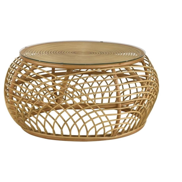 Coaster Dahlia Rattan Round Glass Top Woven Rattan Coffee Table in ...