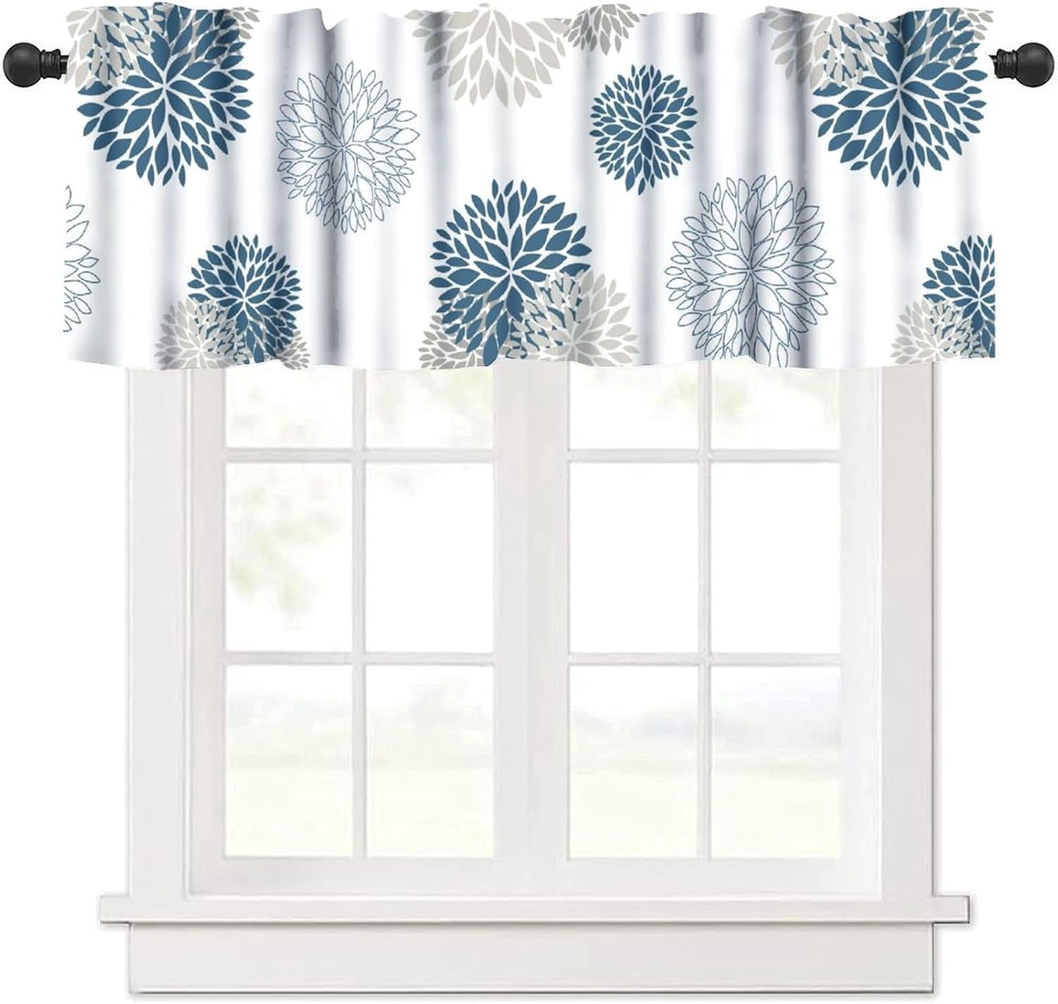 Dahlia Spring Valance, Blue White Boho Chrysanthemum Flowers Colorful ...