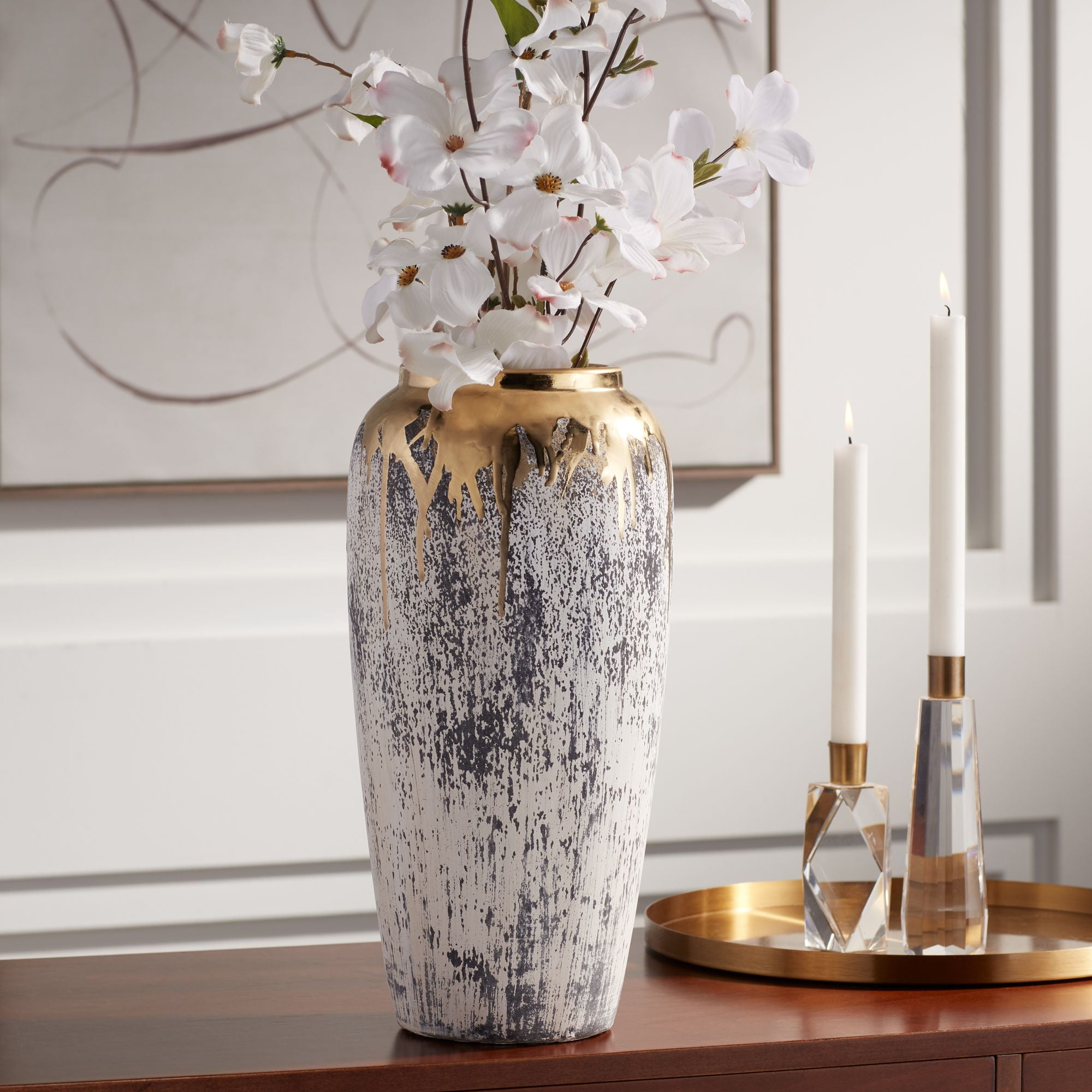 Dahlia Studios Blythe 14" High Matte Gold and Gray Decorative Vase ...