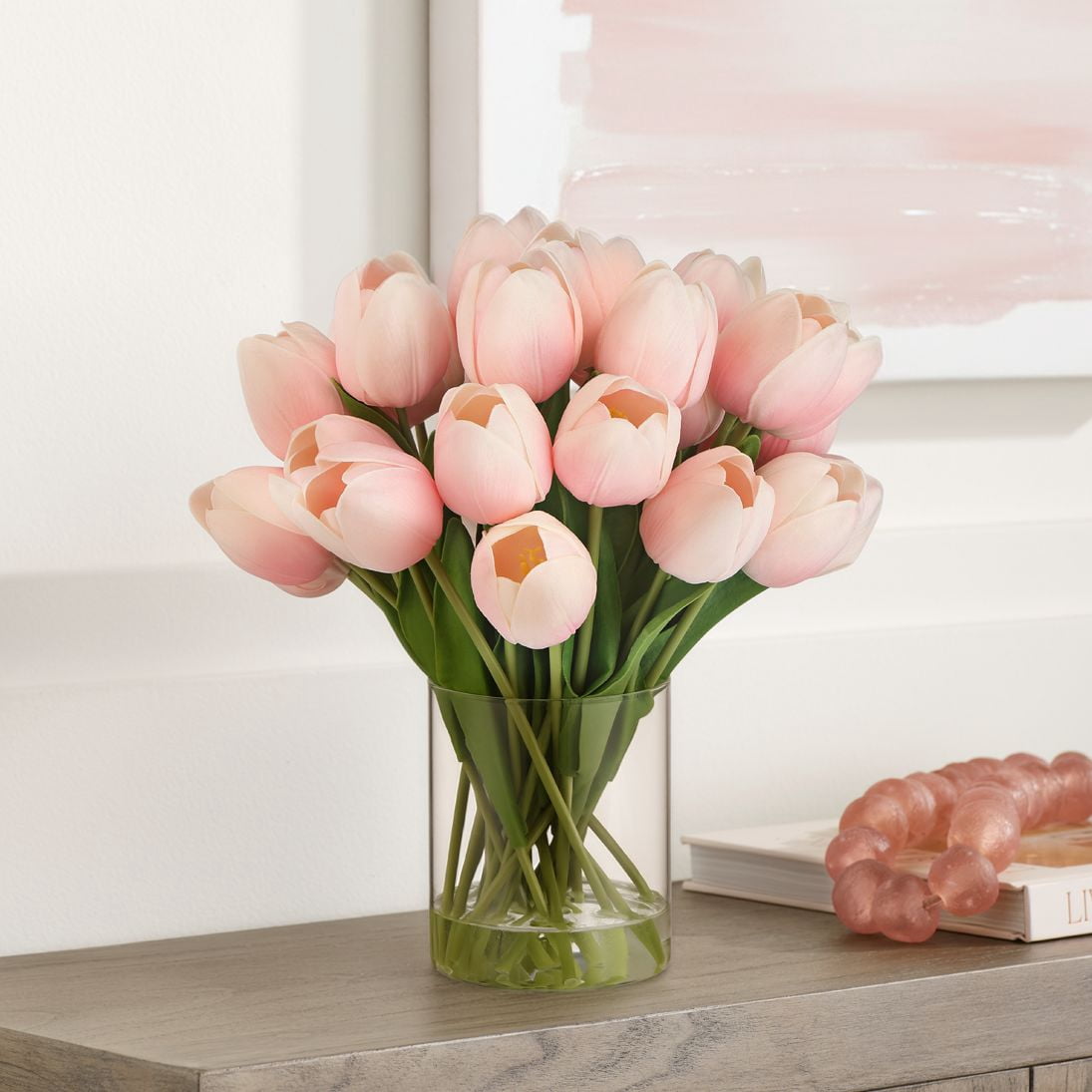 Dahlia Studios Emmie Pink Tulips 12" High Faux Flower in Clear Glass ...