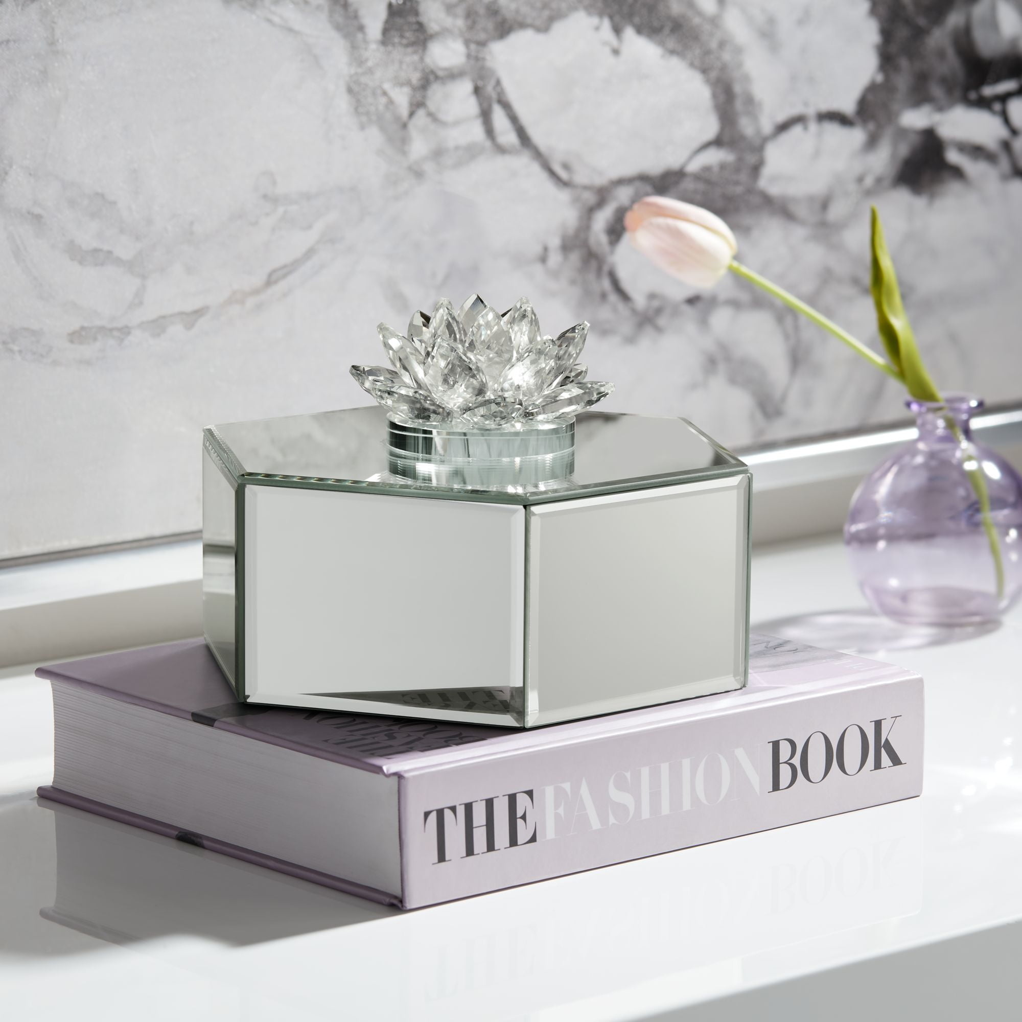 Dahlia Studios Lotus Hex 8 3/4" Wide Mirrored Jewelry Box - Walmart.com