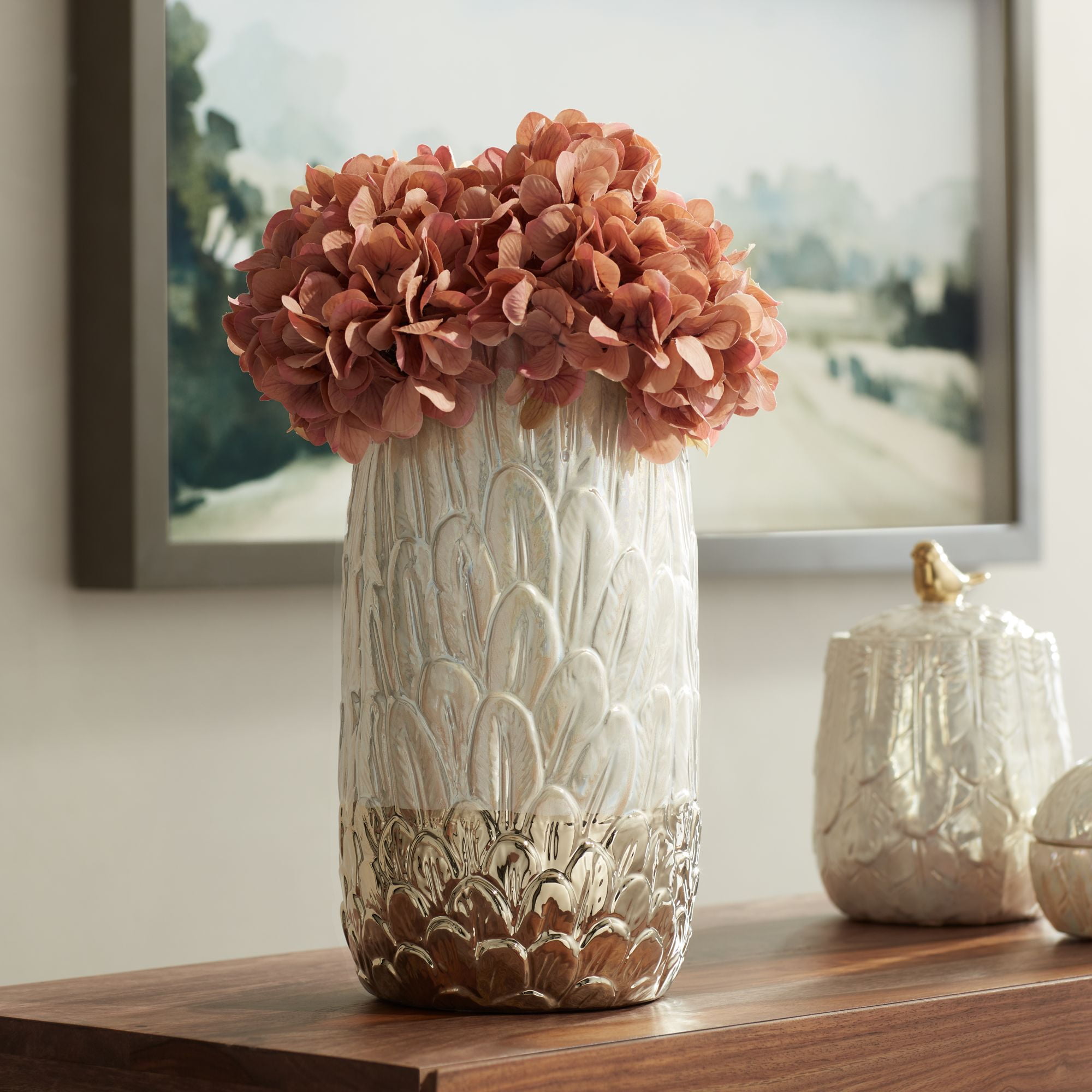 Dahlia Studios Spar 12" High Shiny Pearlized White Gold Decorative Vase ...