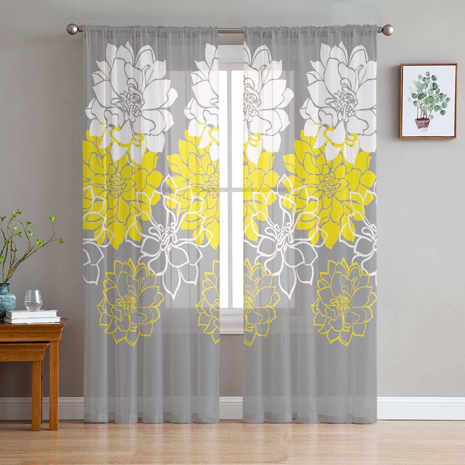 Dahlia Watercolor Flower Sheer Curtains for Living Room Bedroom Tulle ...