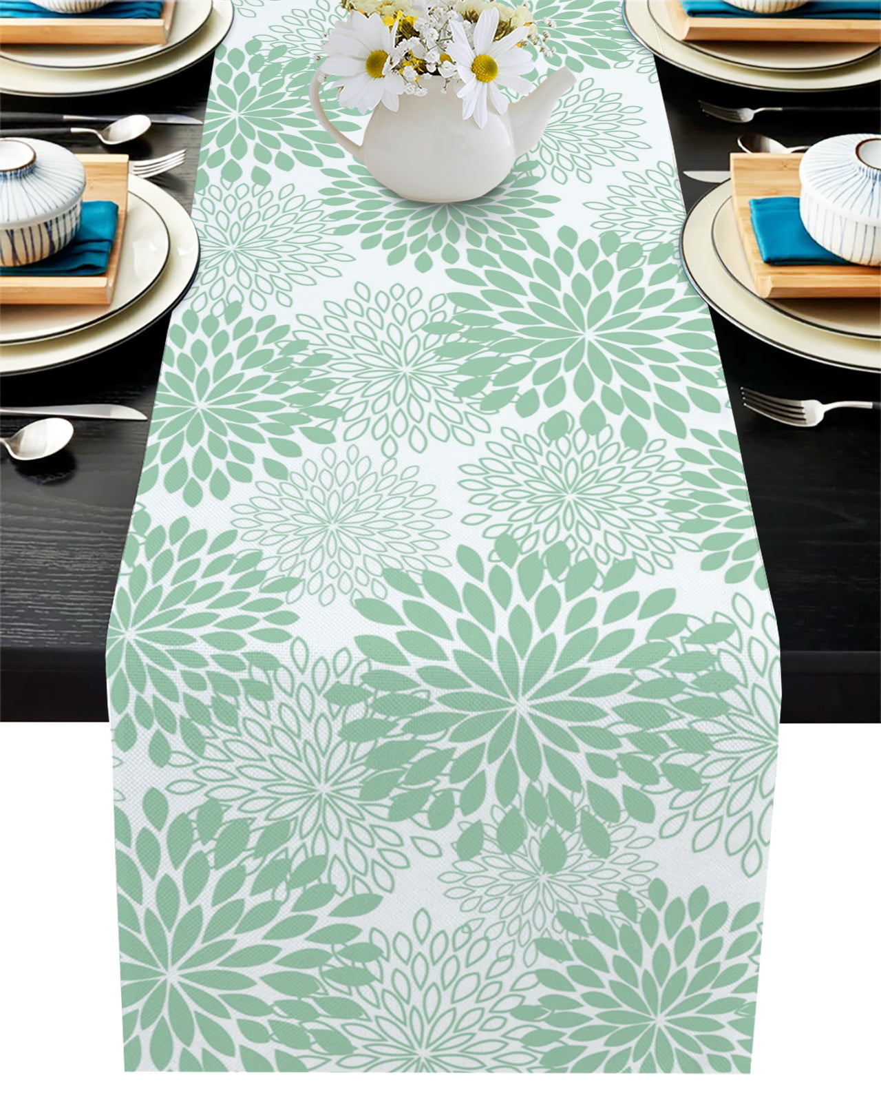 Dahlia Yellow White Gray Flower Table Runner Table Flag Home Party ...