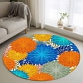 Dahlias Bloom 4FT Round Area Rugs Modern Exotic Minimalist Blue Yellow ...
