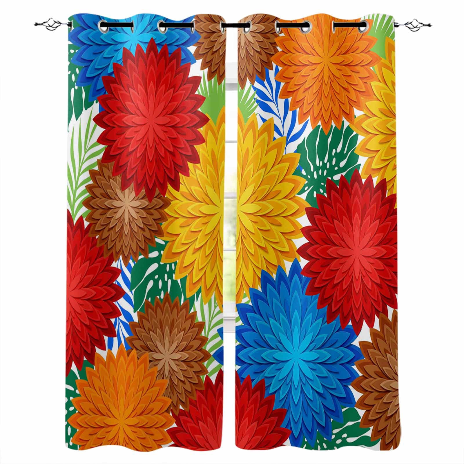 Dahlias Bloom Blackout Curtains 63 Inch Length Modern Exotic Minimalist ...