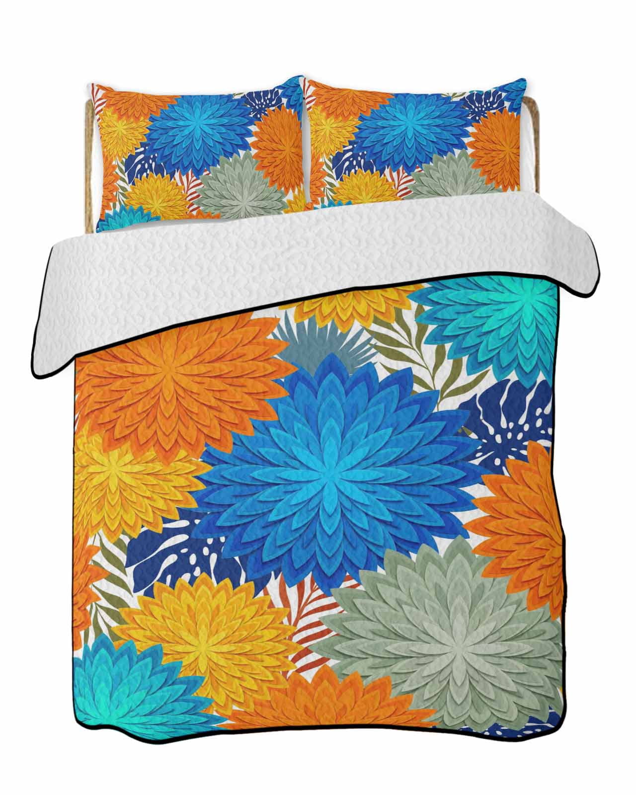 Dahlias Bloom Quilts Bedding Set Full Size Modern Exotic Minimalist ...