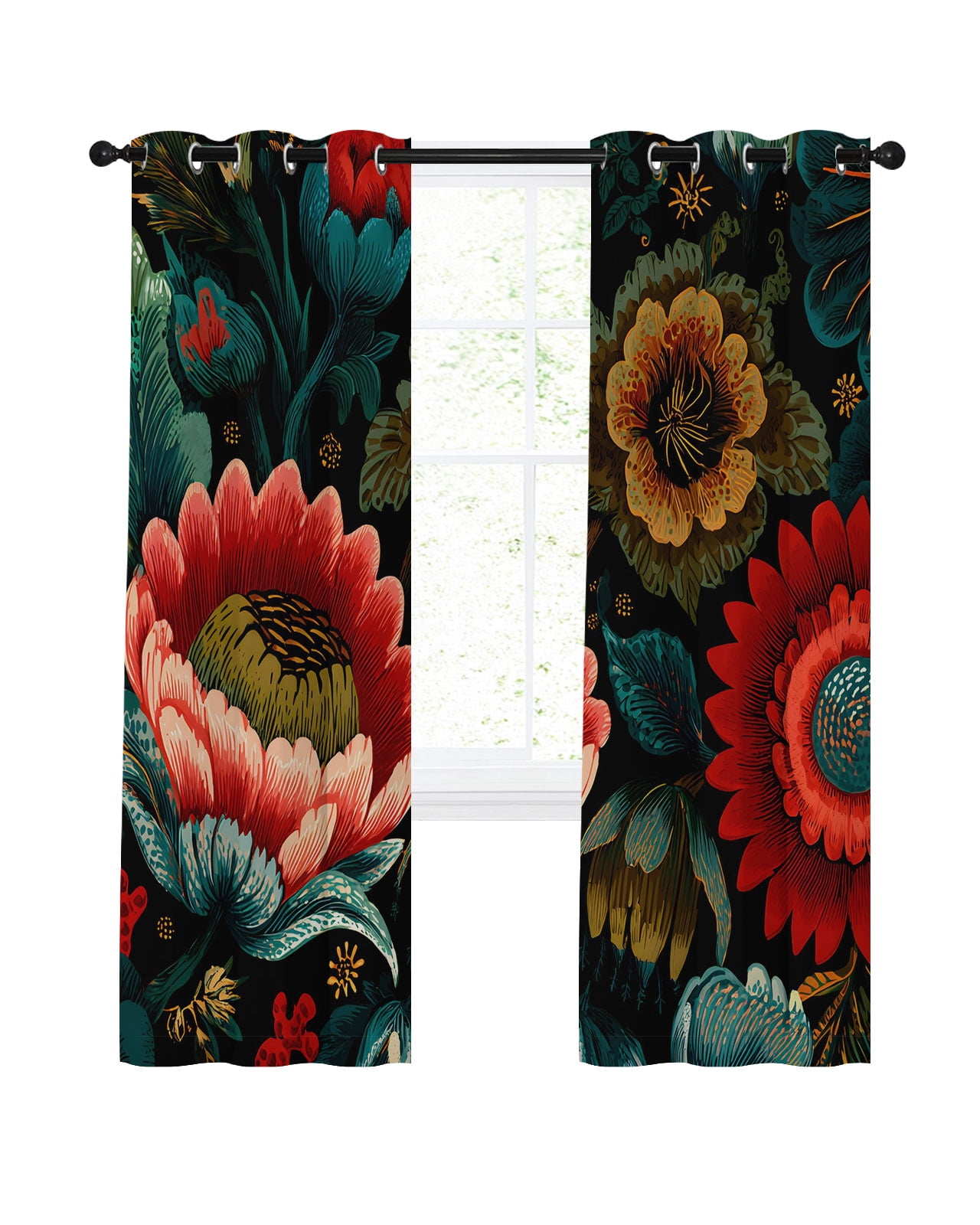 Dahlias Floral Blackout Curtains for Bedroom Living Room, Luxury Floral ...