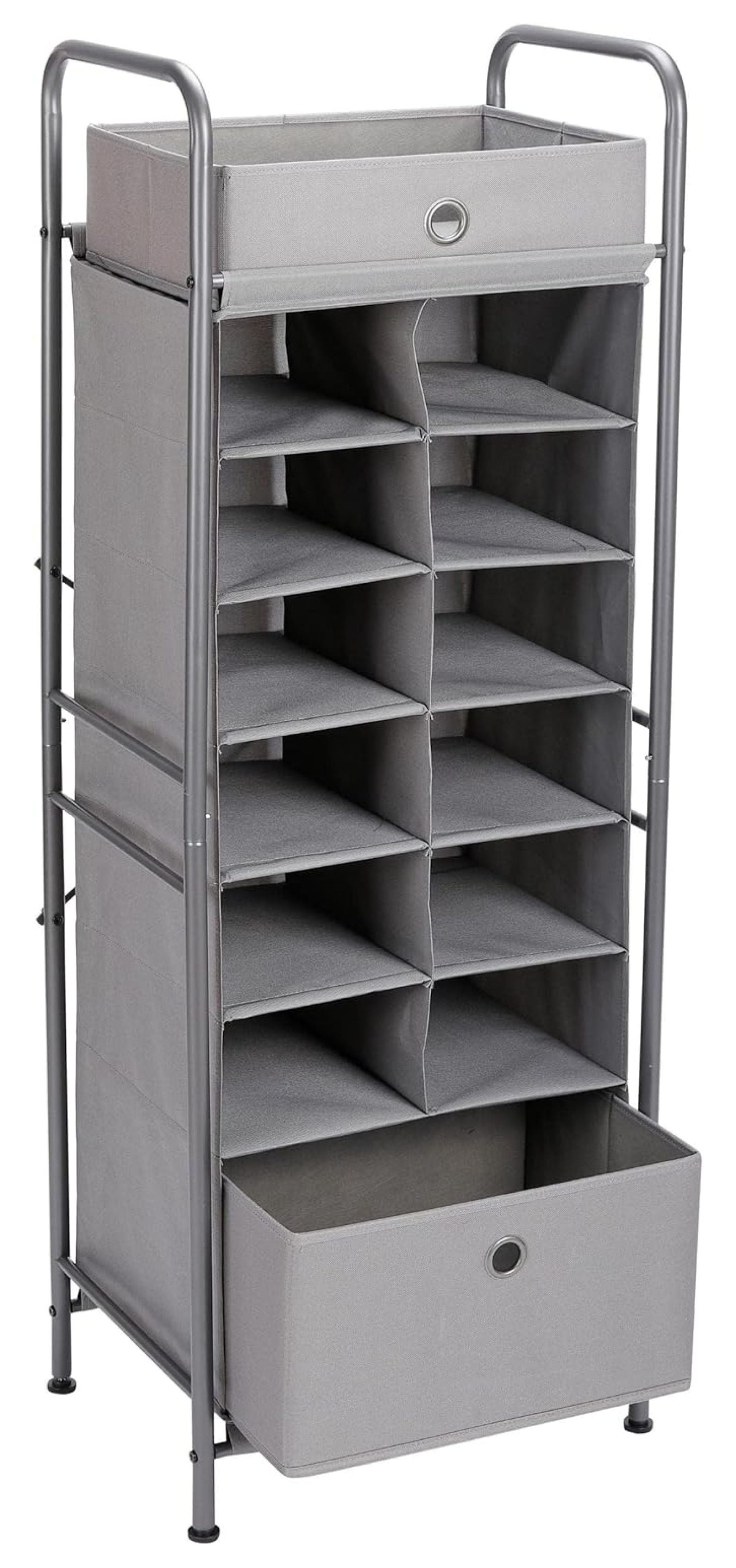 DaiZuY 12 Cubby Vertical Shoe Rack Organizer with Large Drawer - Grey ...