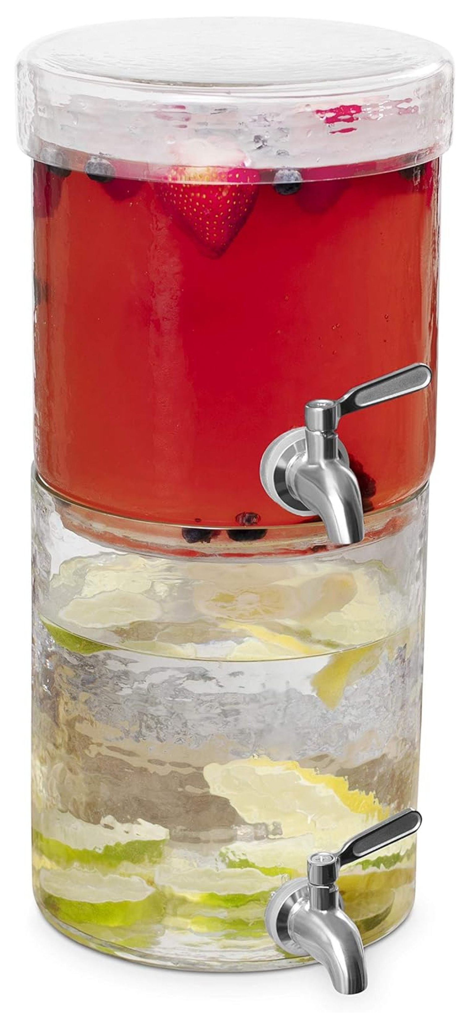 DaiZuY 2 Gallon Stacking Beverage Dispenser with Lid - Hammered Glass - Stainless Steel Spigot ...