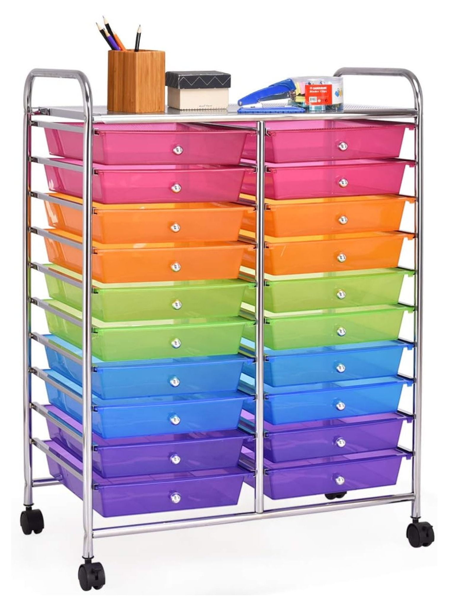 DaiZuY 20 Drawers Storage Cart w/Rolling Wheels Semi-Transparent ...