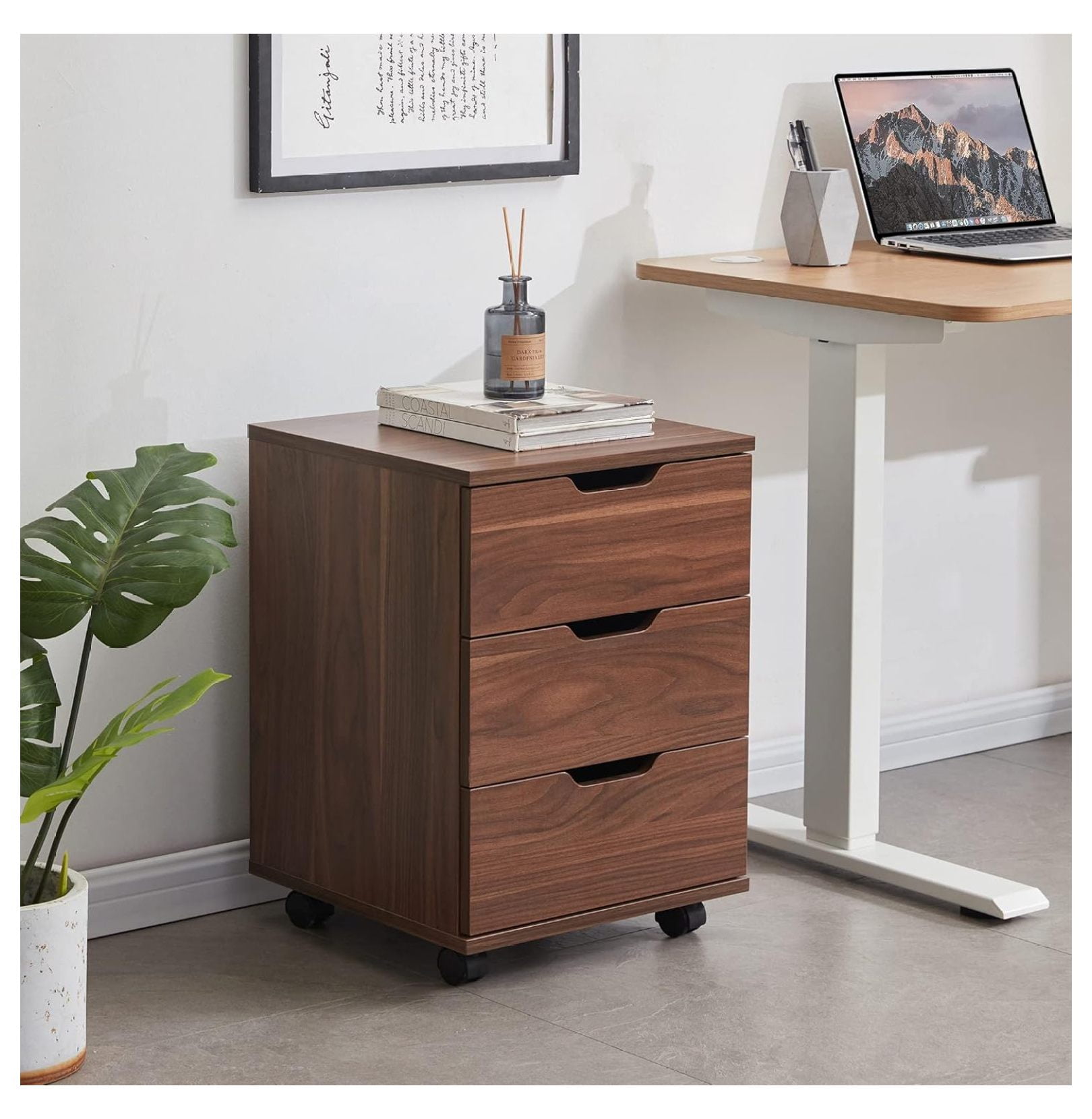 DaiZuY 3-Drawer Vertical Filing Cabinet Rolling Wood Mobile File ...