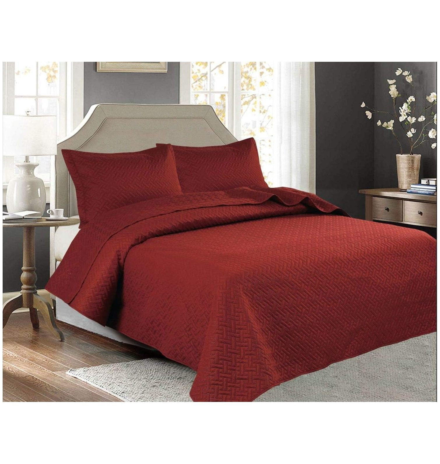 DaiZuY 3 PCS Squared Stitched Pinsonic Reversible All Season Bedspread ...
