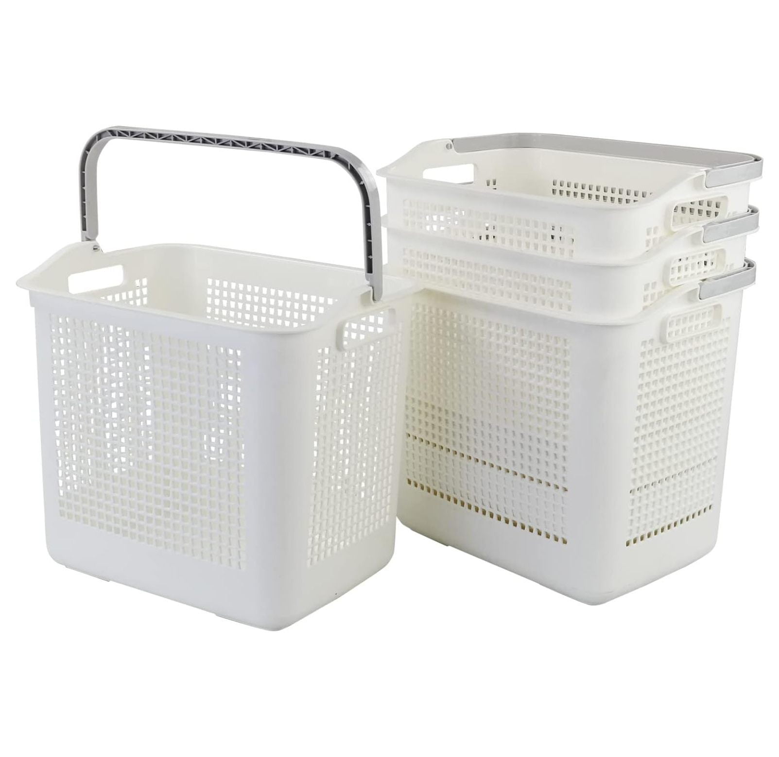 DaiZuY 35 L Plastic Laundry Baskets with Handle, 4-Pack Dirty Laundry ...