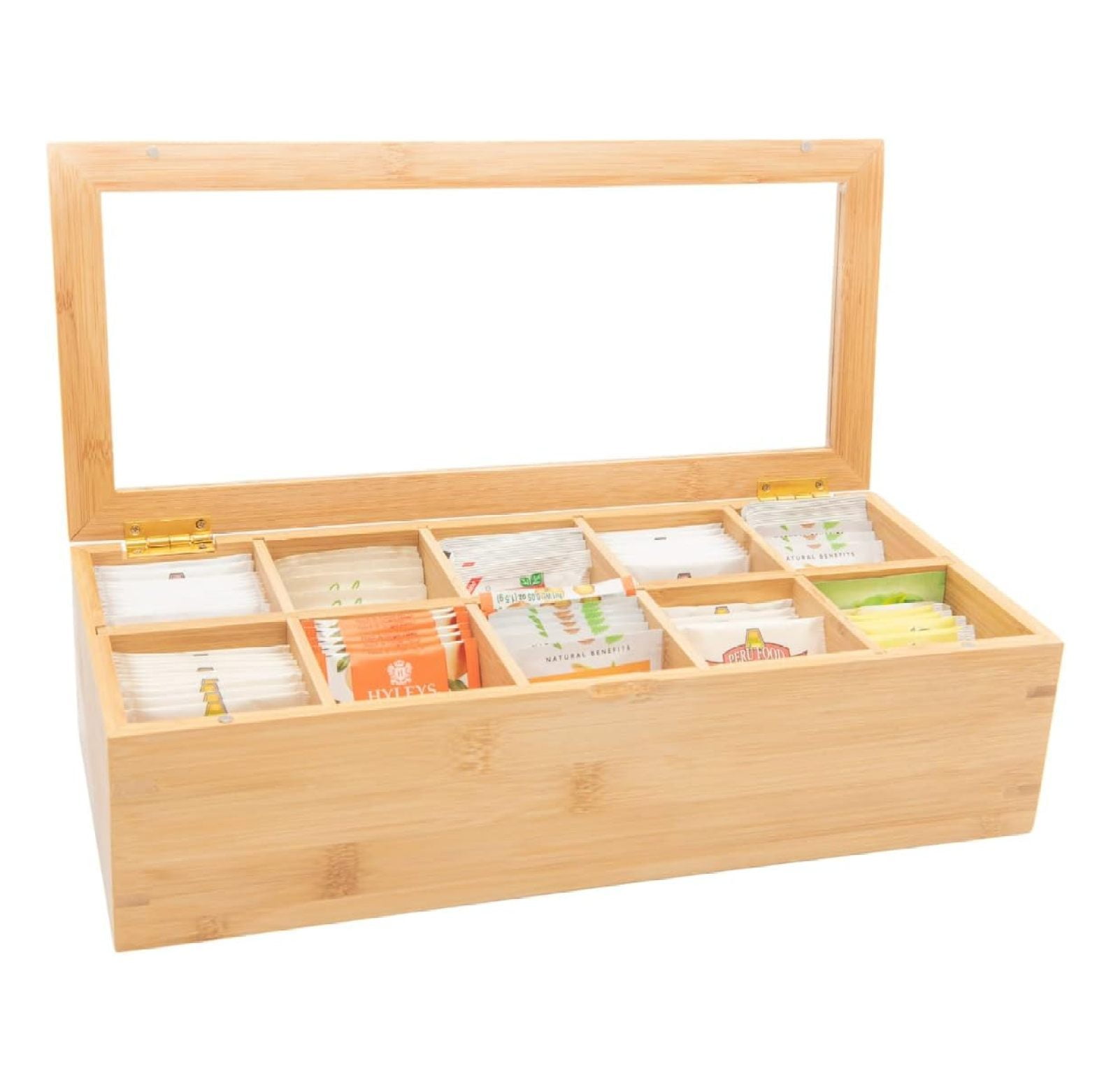 DaiZuY – Bamboo Tea Box, Tea Box for Tea Bags Organizer, 10-Compartment ...