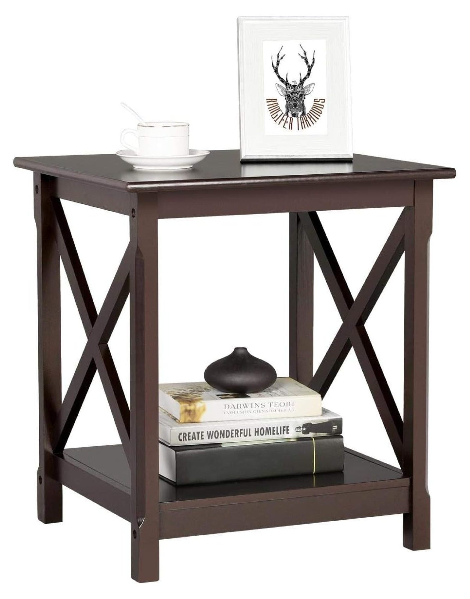 DaiZuY End Table in X-Design, Wood Sofa Side Table with Storage Shelf ...