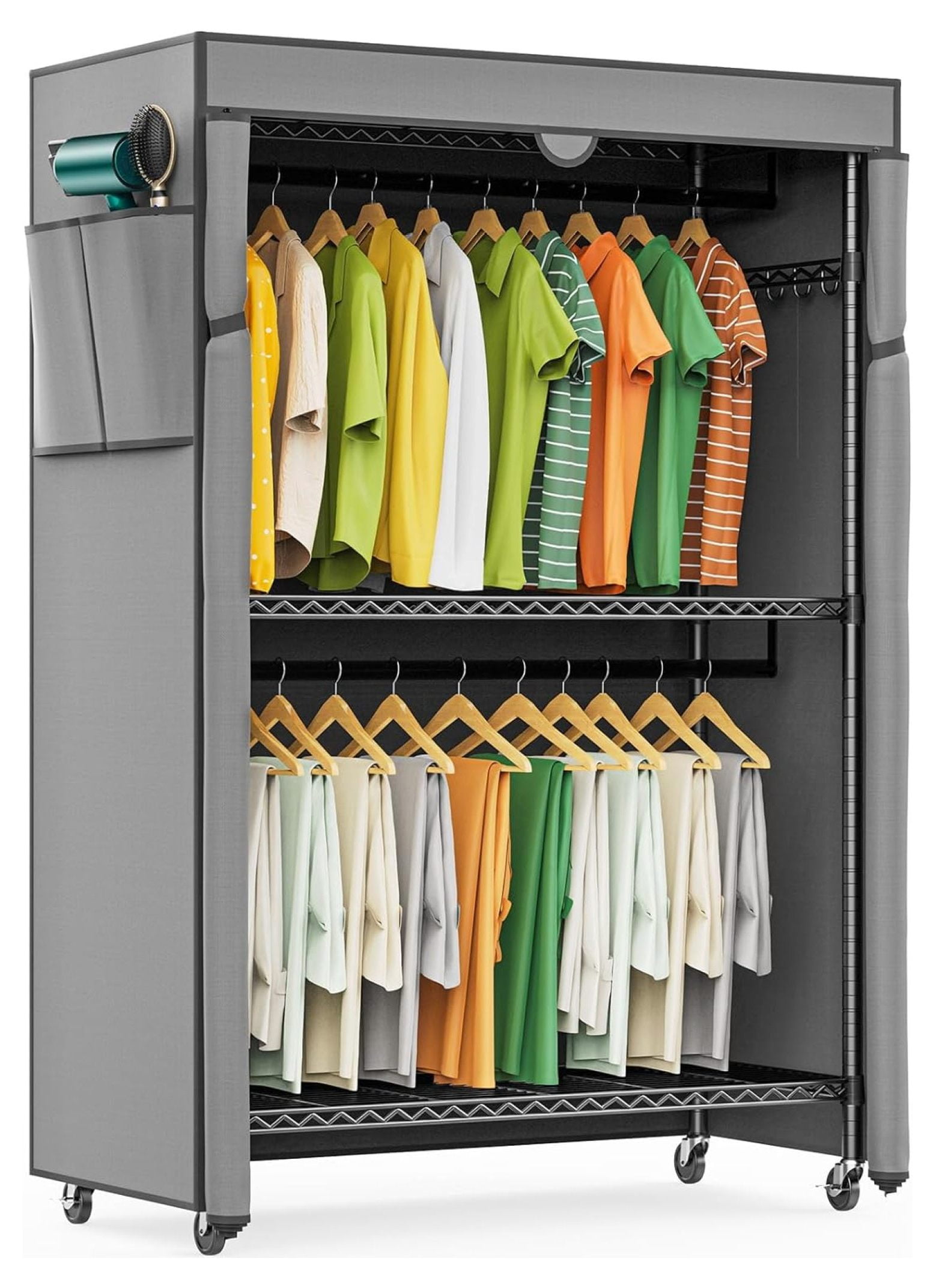 DaiZuY G1C Heavy Duty Clothes Rack with Cover, Rolling Garment Rack for ...