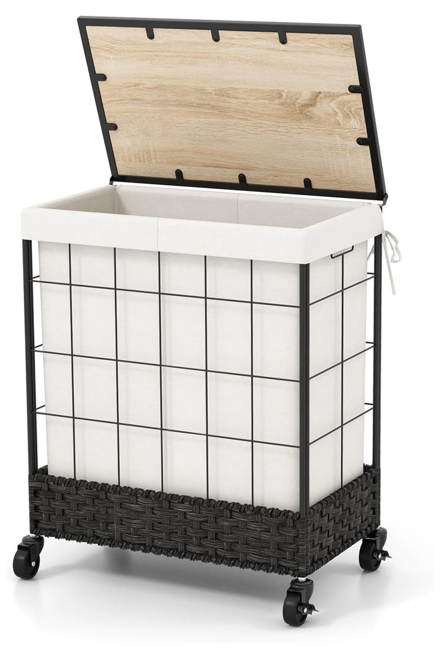 DaiZuY Laundry Hamper with Lid and Wheels, 110L 2-Section Divided ...