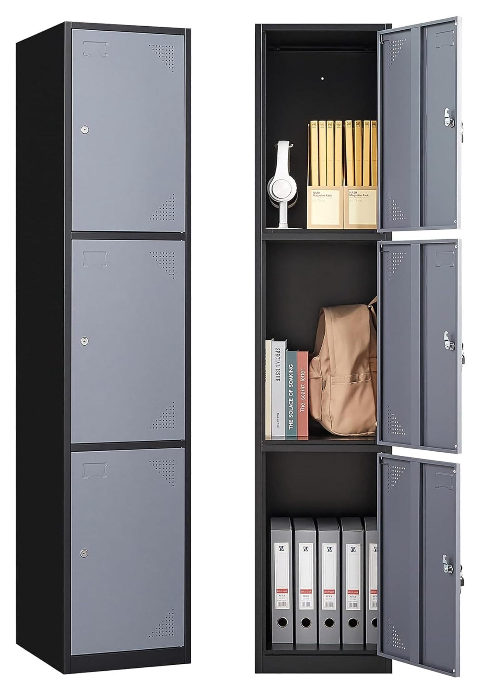 DaiZuY Metal Storage Locker for Employees,3 Door Lockable Steel ...