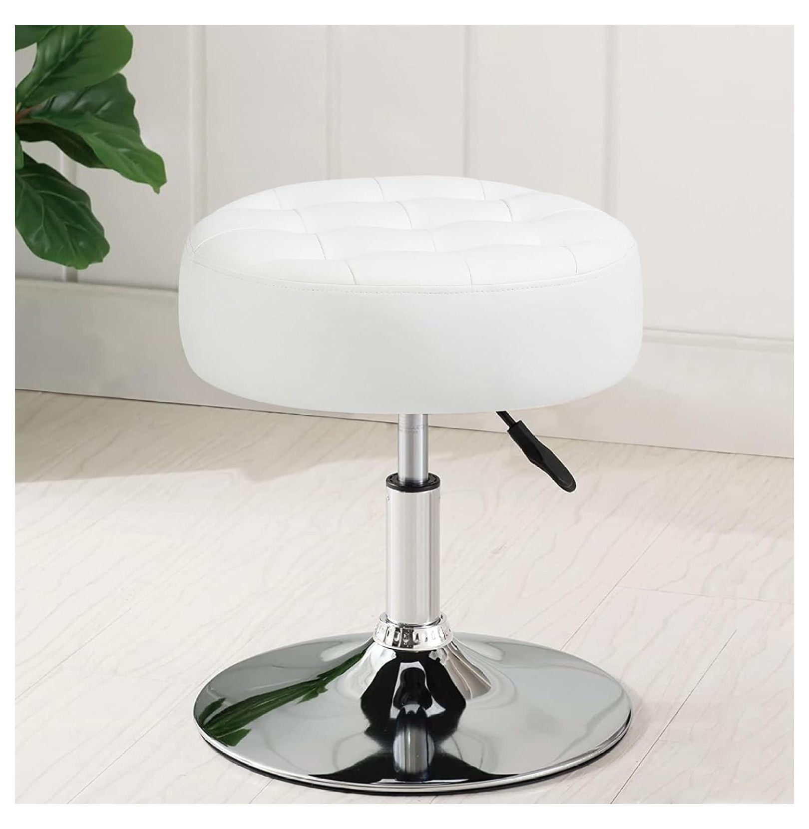 DaiZuY Modern Round Faux Leather Vanity Ottoman Stool, Contemporary ...